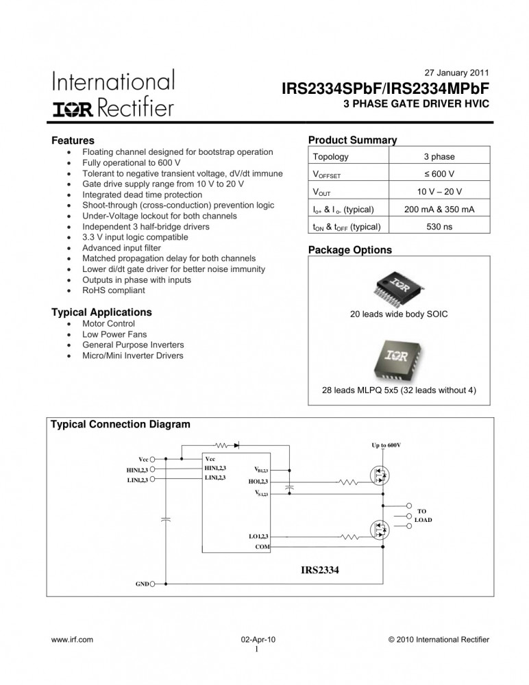 IRS2334SPBF datasheet page 1