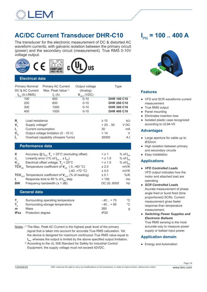 DHR 100 C10 datasheet page 1