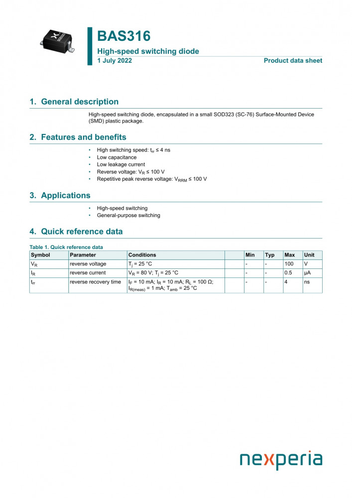 BAS316 datasheet page 1