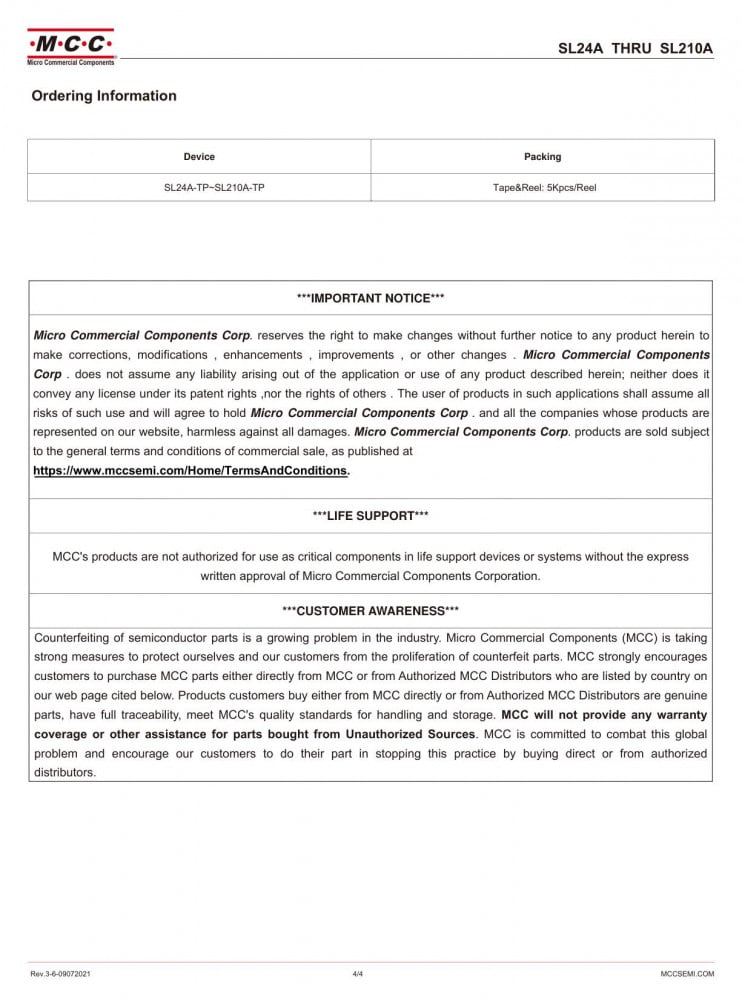 MCC SL210A-TP datasheet page 4