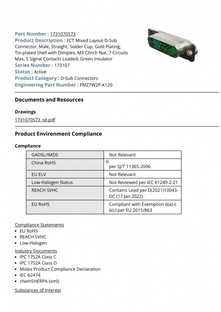 MOLEX 1731070573 drawing preview, page 1