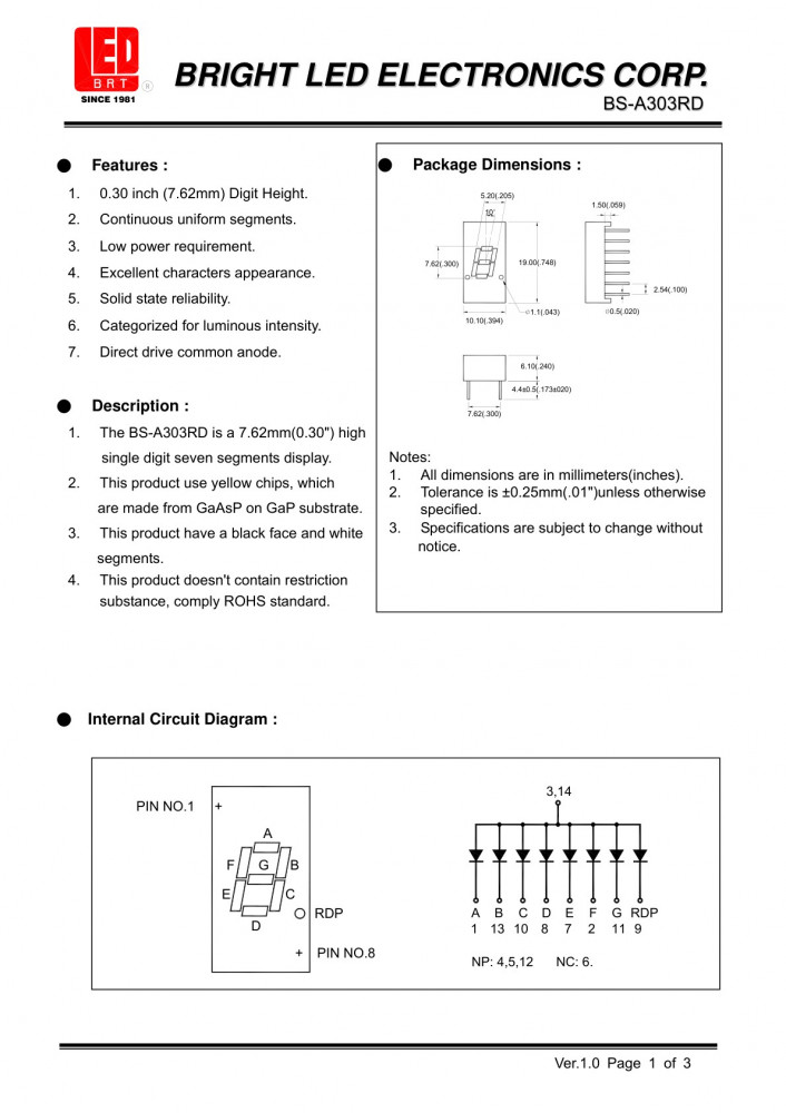 BS-A303RD datasheet page 1