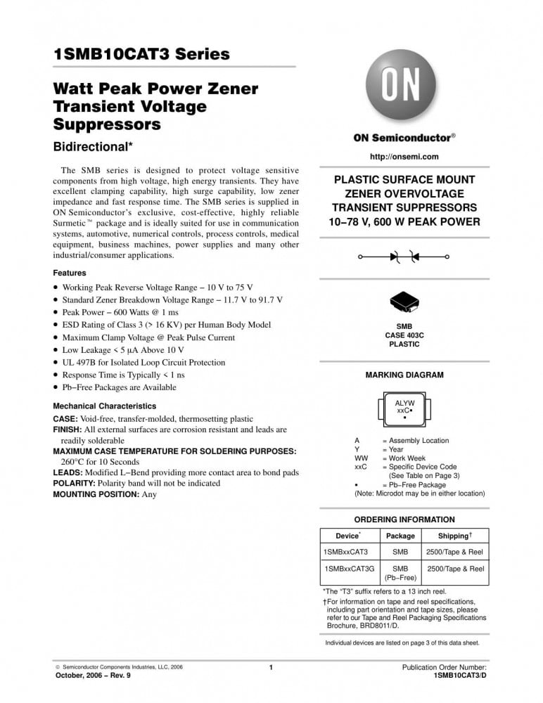 1SMB28CAT3G datasheet page 1