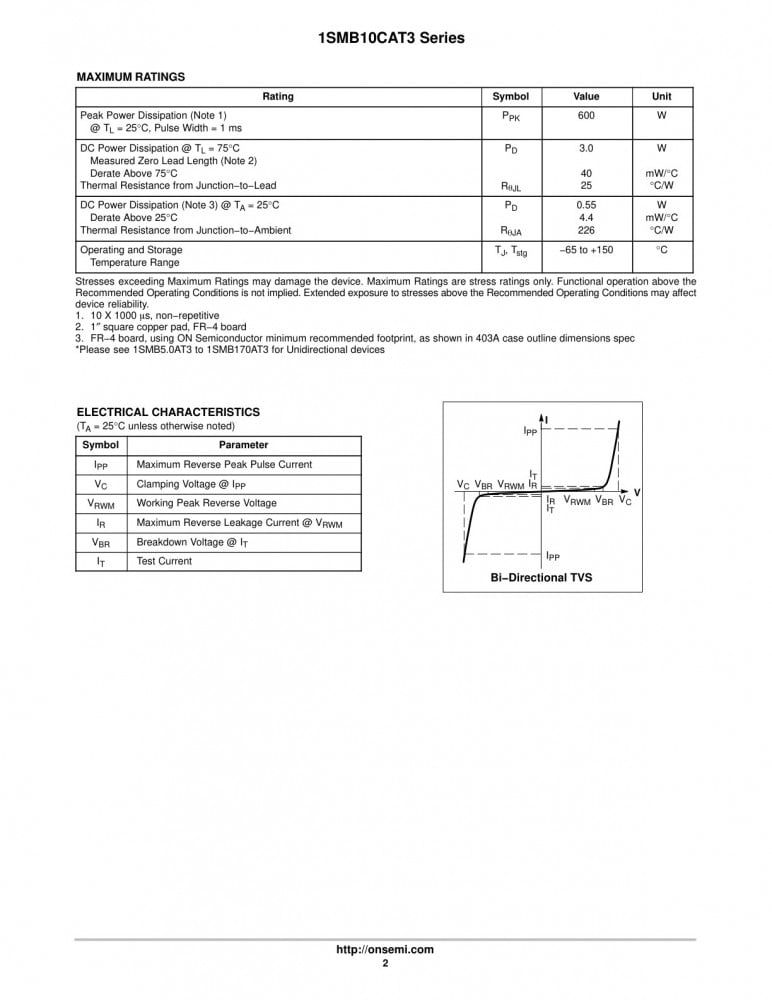 1SMB28CAT3G datasheet page 2