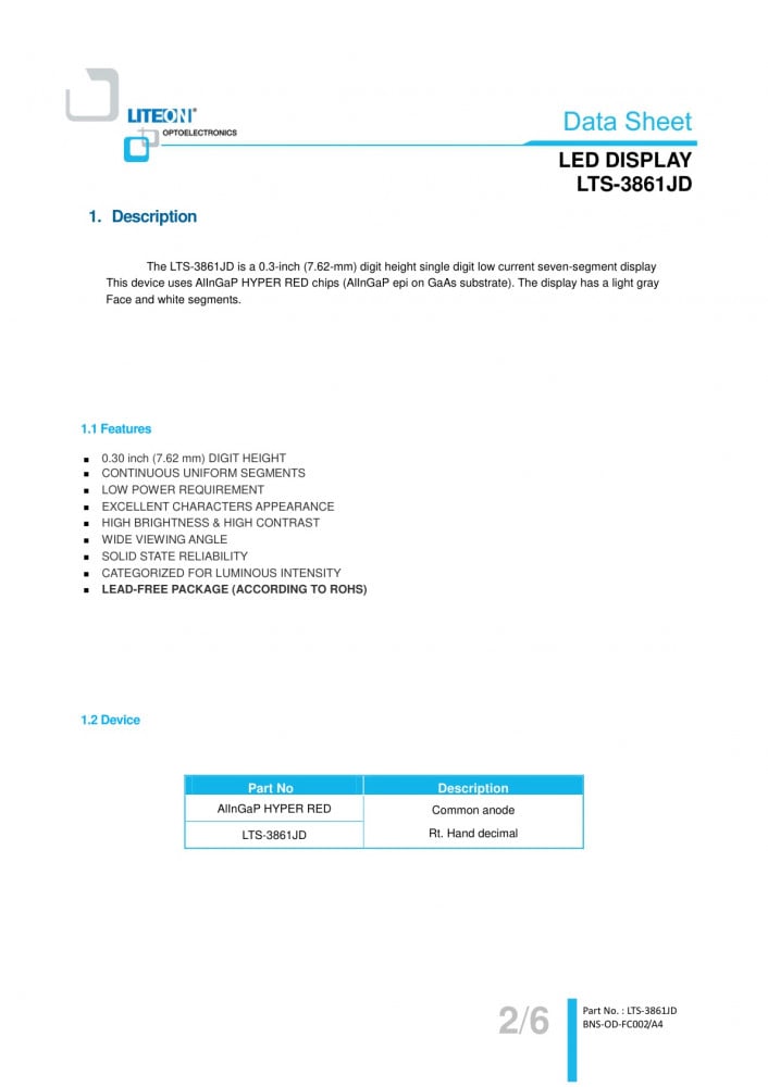 LTS-3861JD datasheet page 3