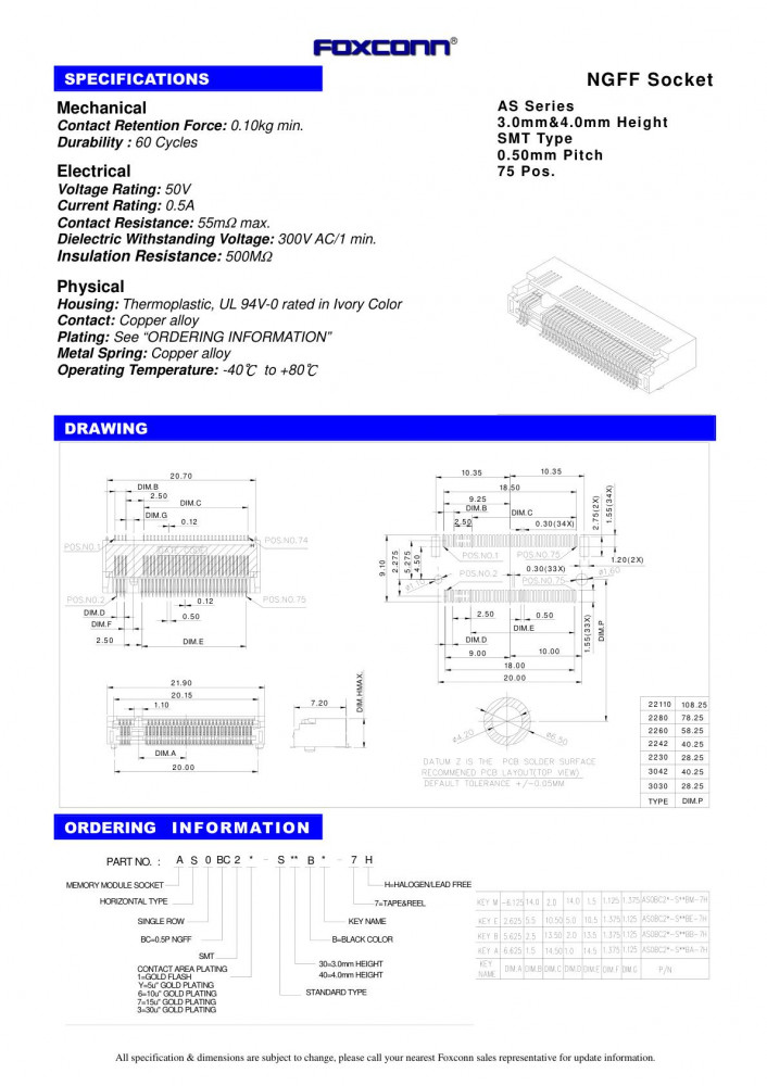 FOXCONN AS Series AS0BC26-S30BB-7H technical drawing preview