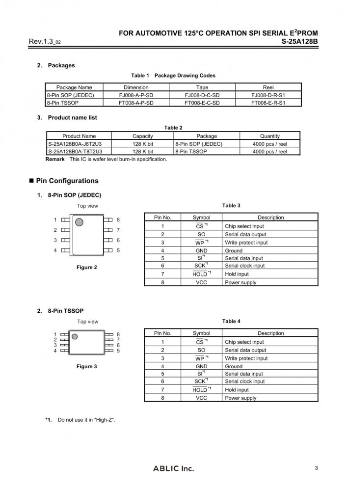 ABLIC S-25A128B0A datasheet page 3