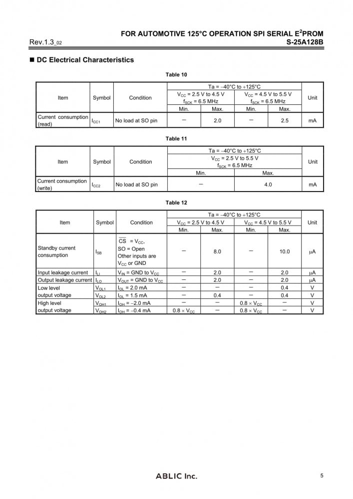 ABLIC S-25A128B0A datasheet page 5