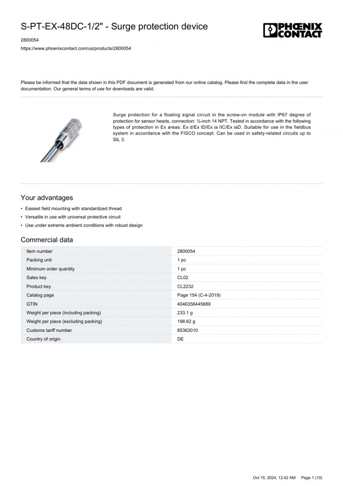 Phoenix Contact 2800054 technical document page 1