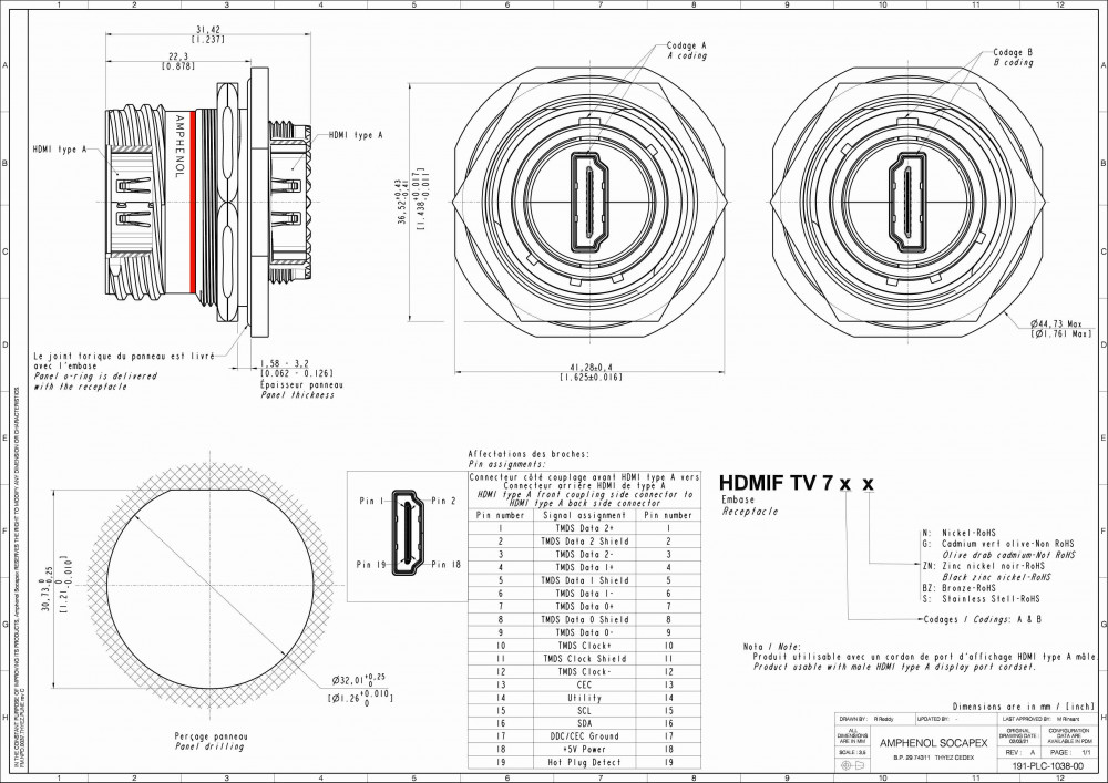 Amphenol HDMIFTV7AZNF059 technical document preview