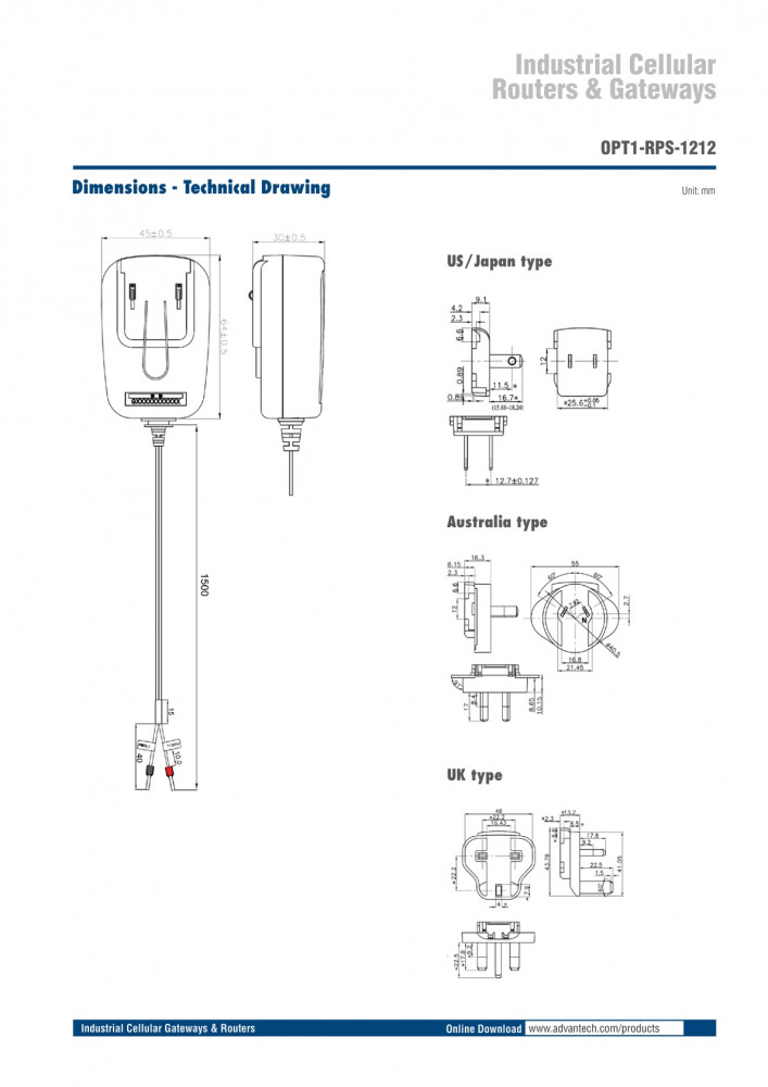 OPT1-RPS-1212-US technical drawing page