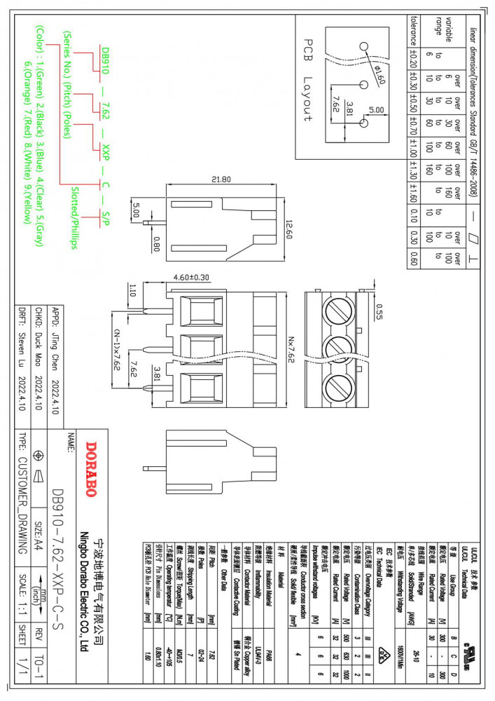 DORABO DB910 technical document preview