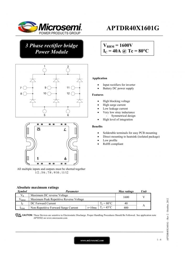 APTDR40X1601G datasheet page 1