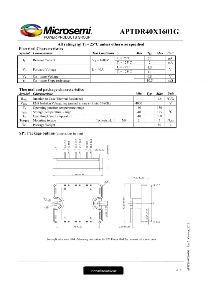 APTDR40X1601G datasheet page 2