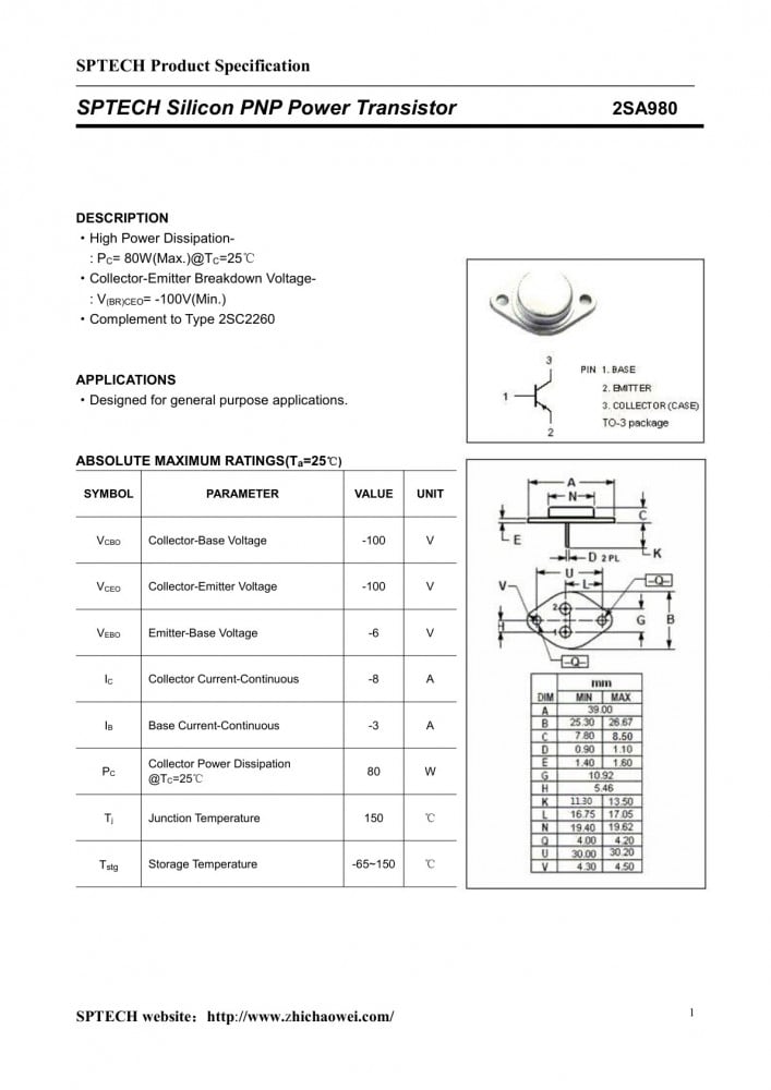 2SA980 datasheet page 1