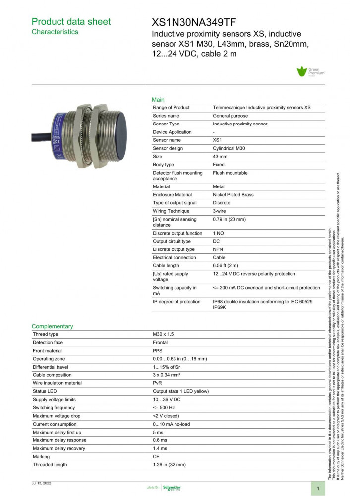 XS1N30NA349TF technical document page 1