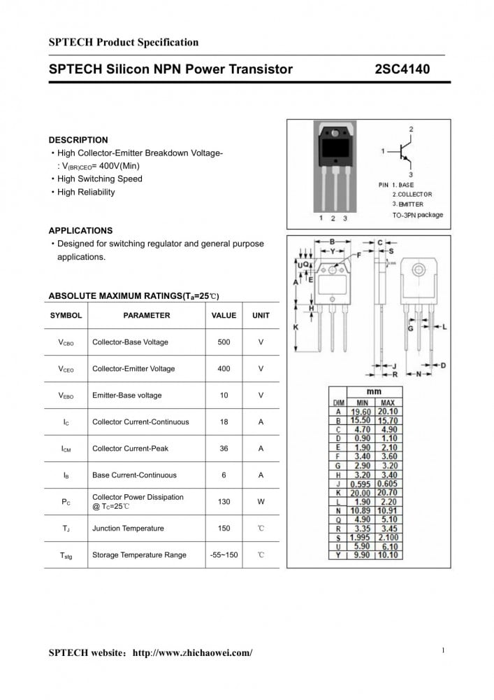 2SC4140 datasheet page 1