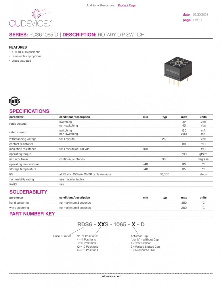 RDS6-16S-1065-3-D datasheet page 1