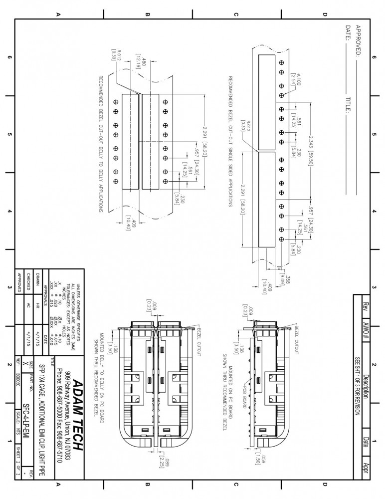 SFC-4-LP-EMI drawing sheet 2: PCB configurations and keep-out areas