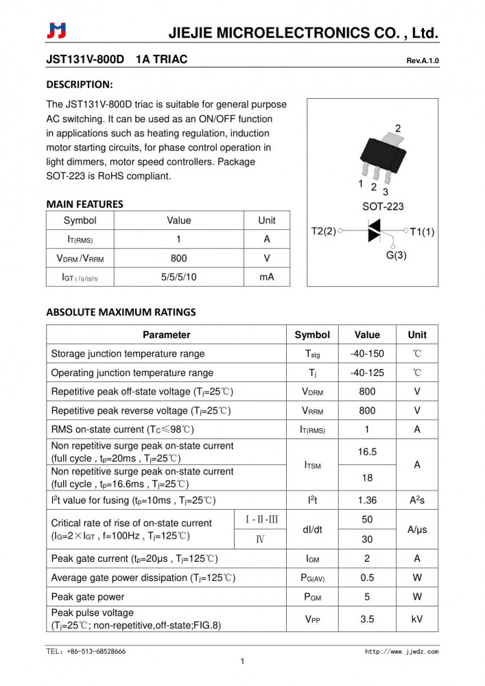 JST131V-800D datasheet page 1