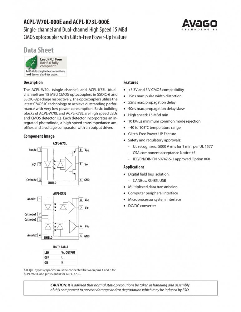 ACPL-K73L-500E datasheet page 1