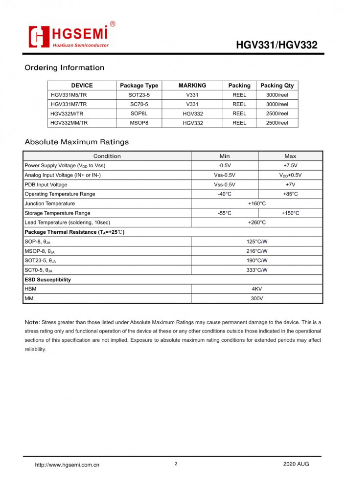HGV331M5/TR datasheet page 2