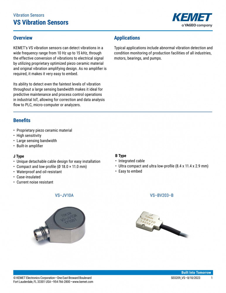 KEMET VS-BV203-B technical document page 1