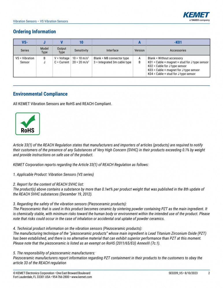 KEMET VS-BV203-B technical document page 2