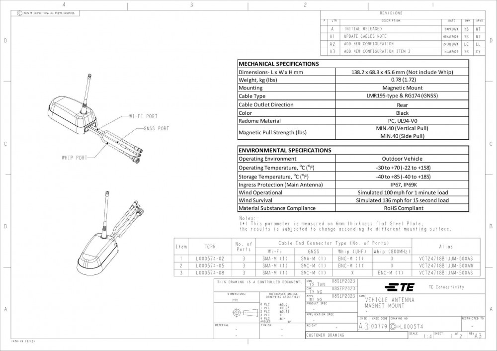 L000574 vehicle antenna drawing, page 1