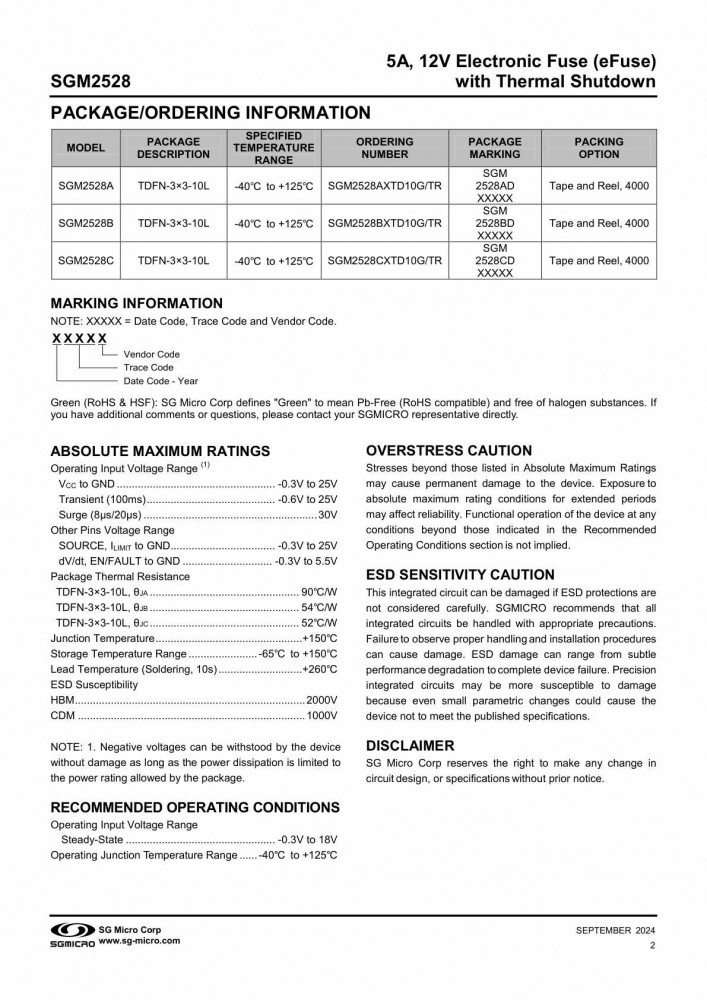 SGM2528 datasheet page 2