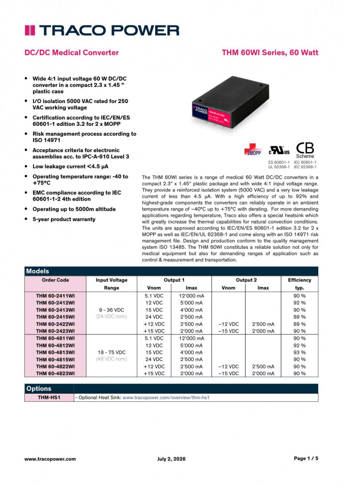 THM 60WI datasheet page 1