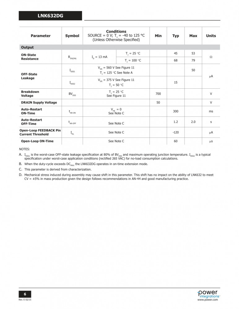 LNK632DG-TL datasheet page 6
