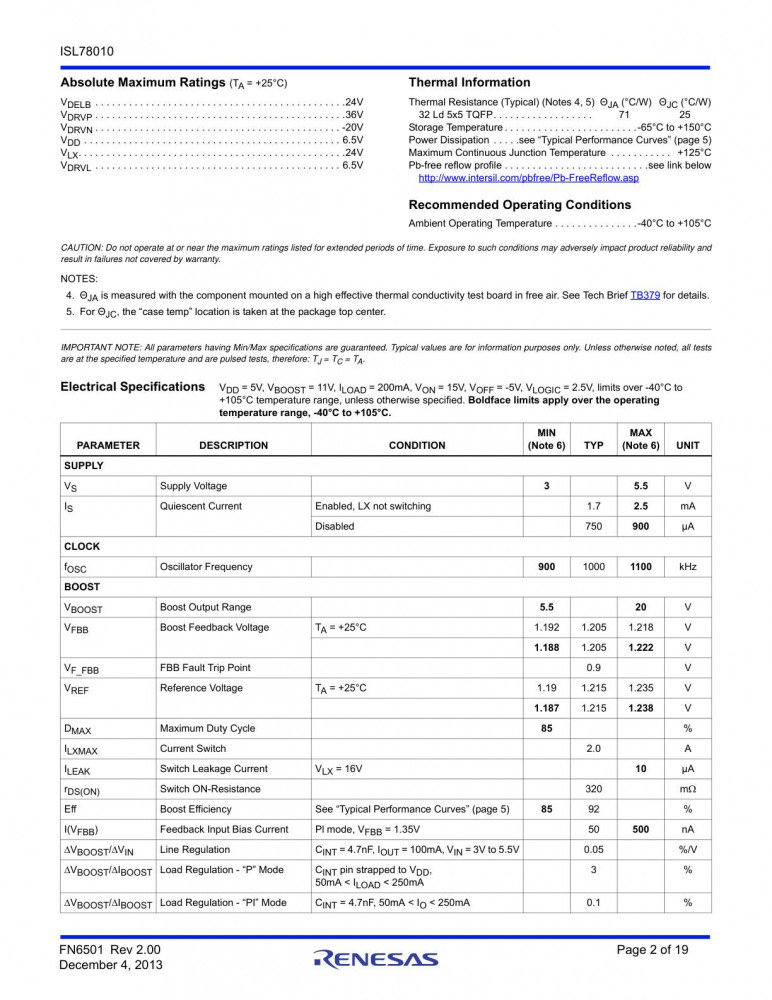 ISL78010ANZ datasheet page 2