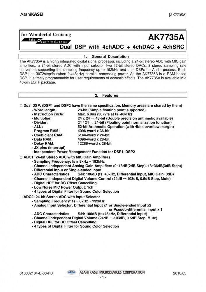 AK7735A document page 1