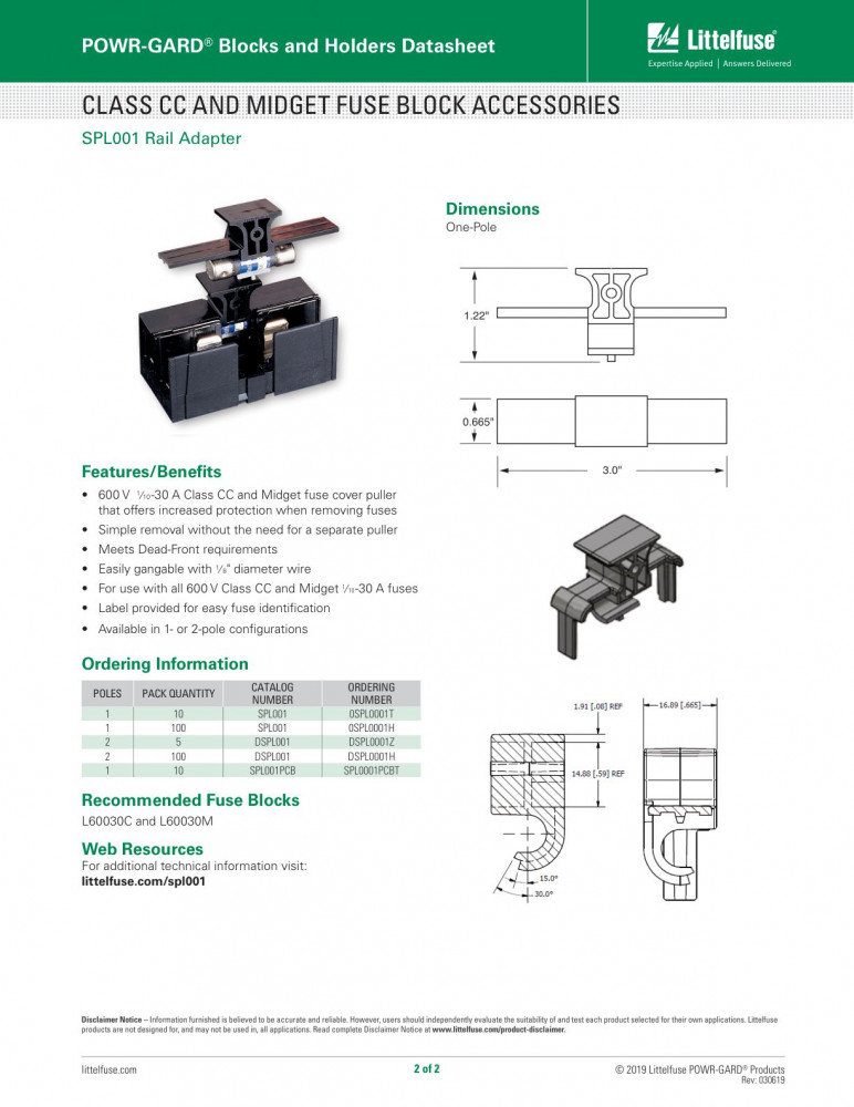 Technical document page image 2 for the SPL001 fuse cover puller