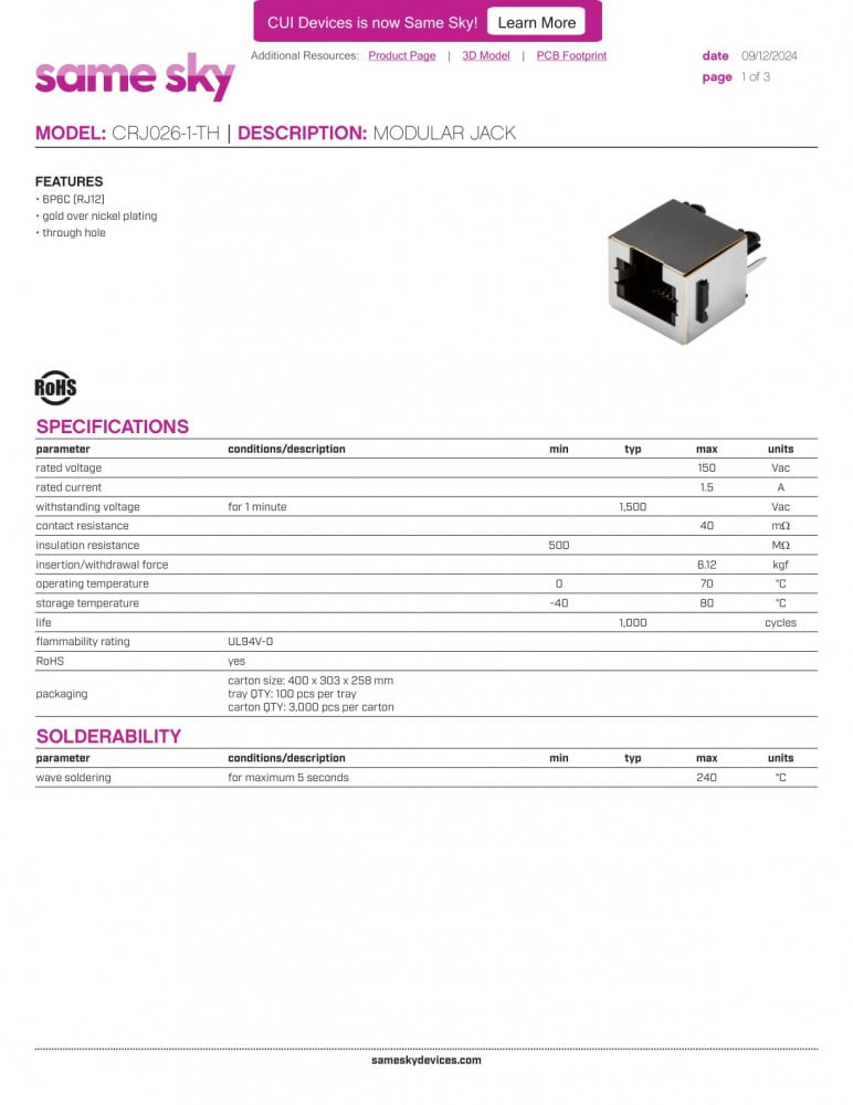 CRJ026-1-TH technical document page 1
