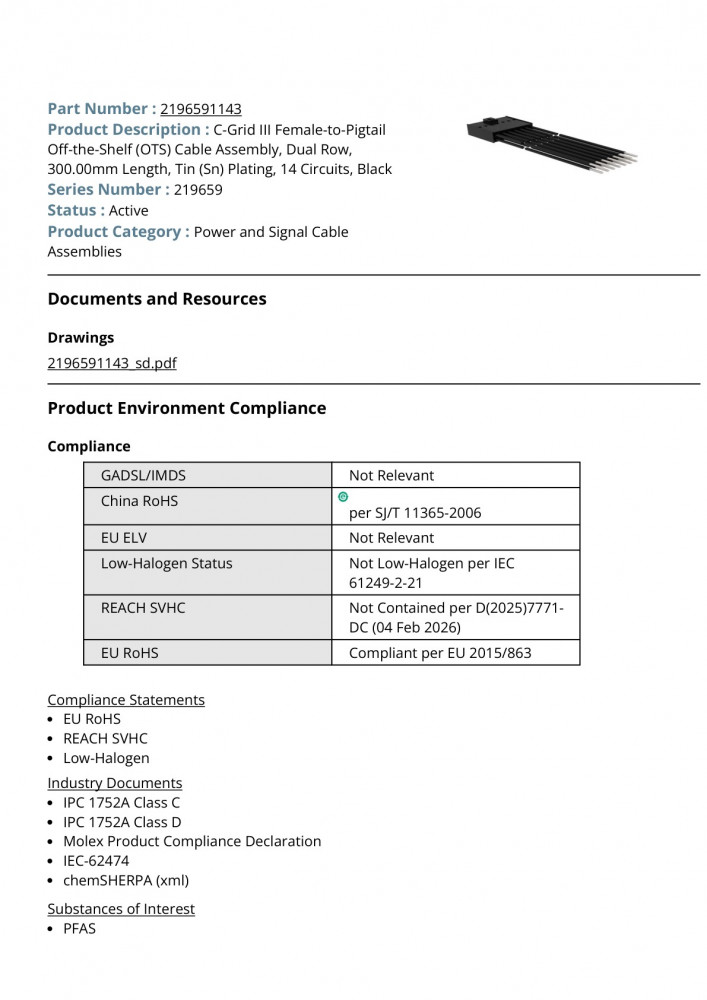 MOLEX 2196591143 drawing preview, page 1