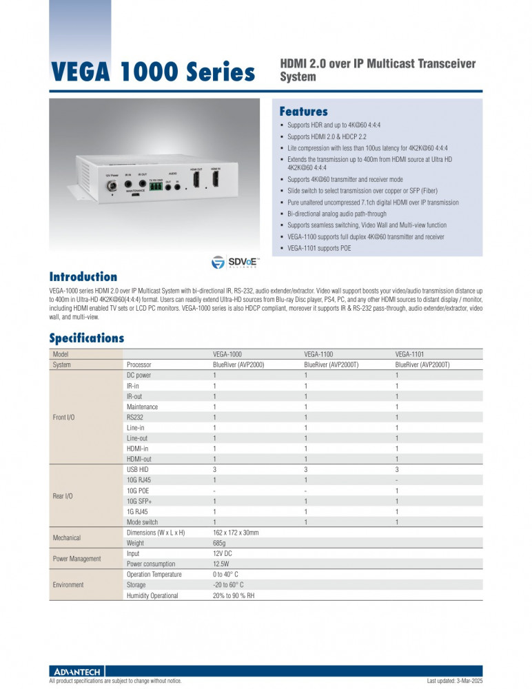 VEGA-1000 series technical document, page 1