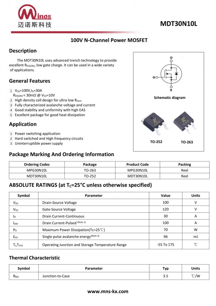 MDT30N10L datasheet page 1