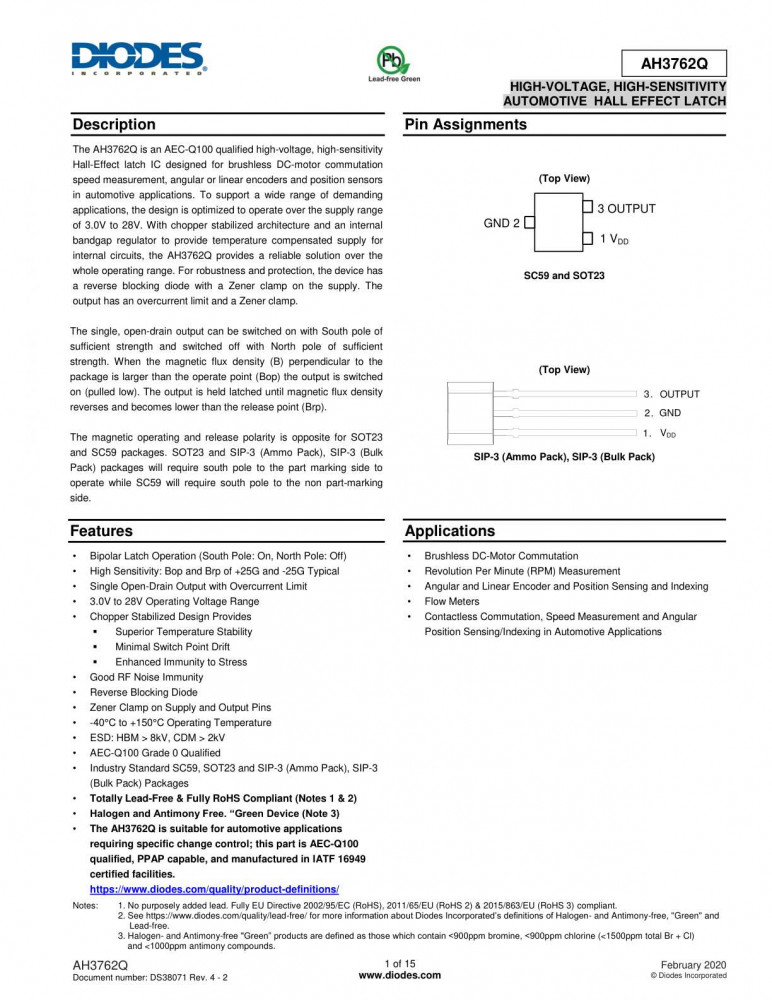 AH3762Q technical document page 1