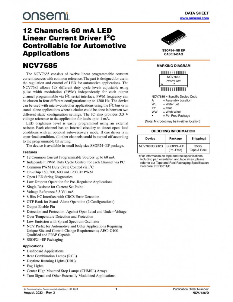 NCV7685 document page 1