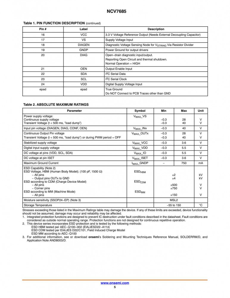 NCV7685 document page 5