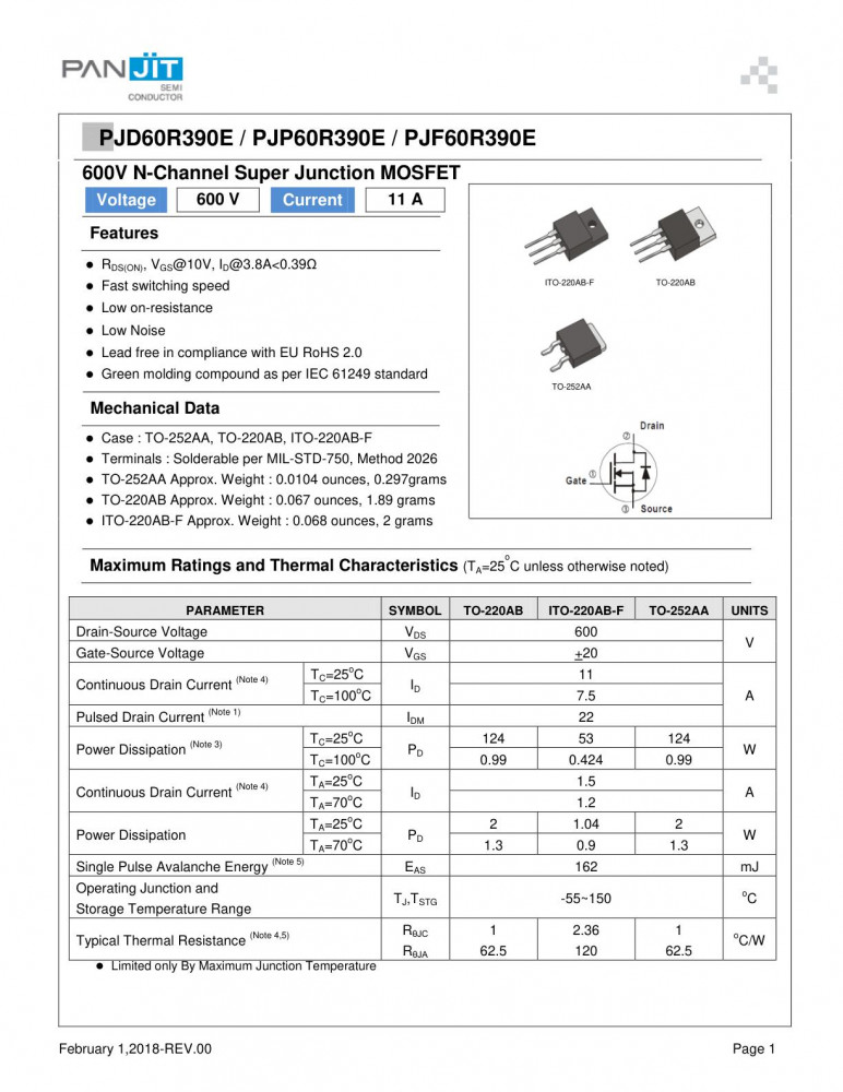 PJF60R390E datasheet page 1
