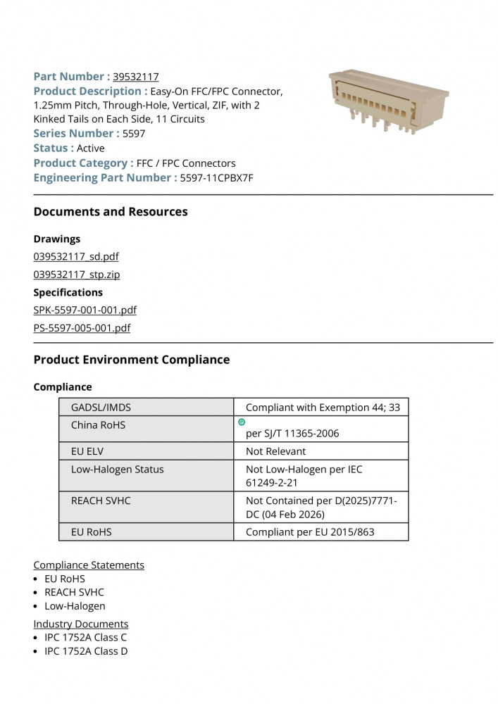 MOLEX 39532117 product document page 1