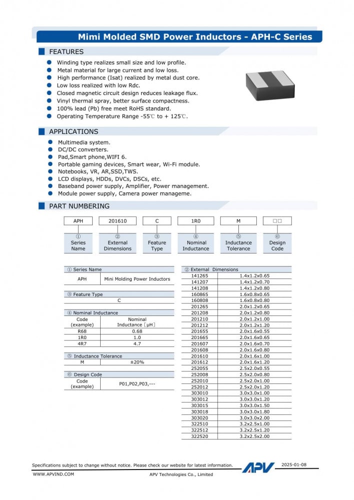 APV APH-C datasheet page 1