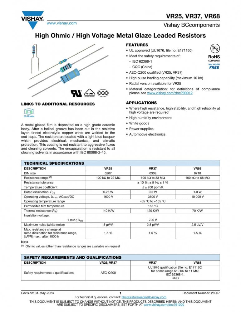 Vishay VR37 datasheet page 1