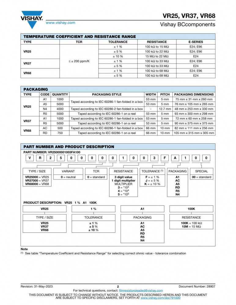 Vishay VR37 datasheet page 2