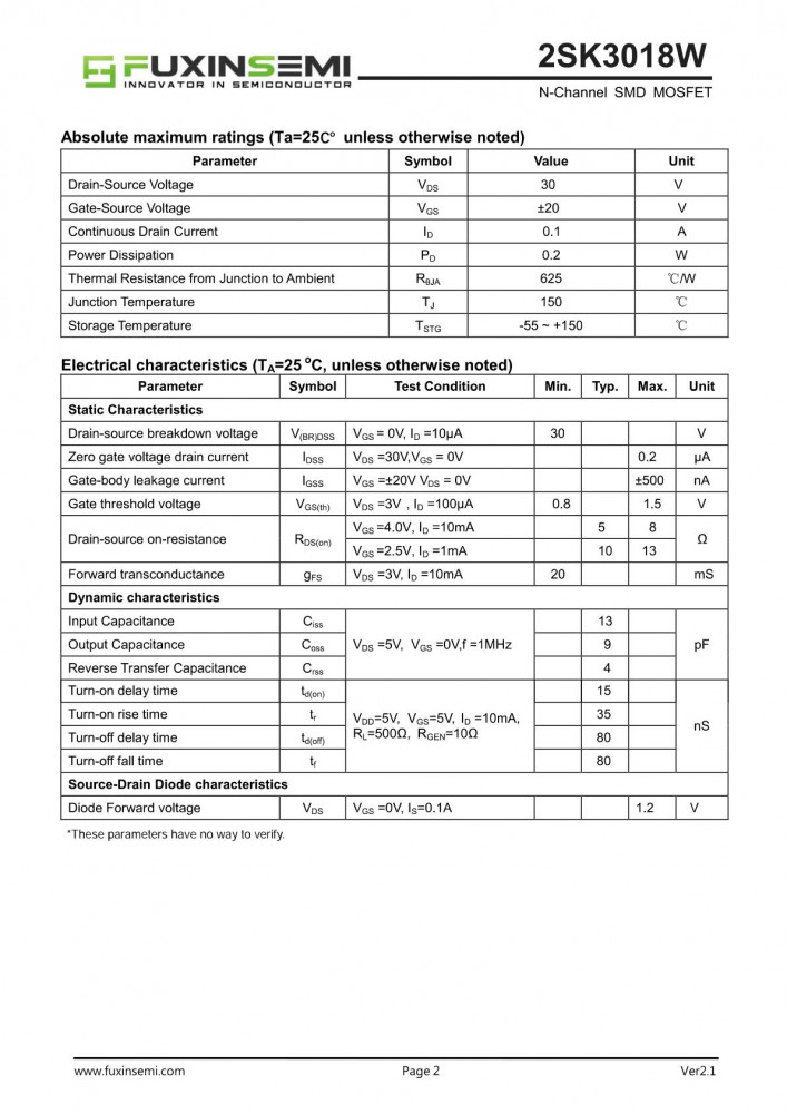 2SK3018W datasheet page 2