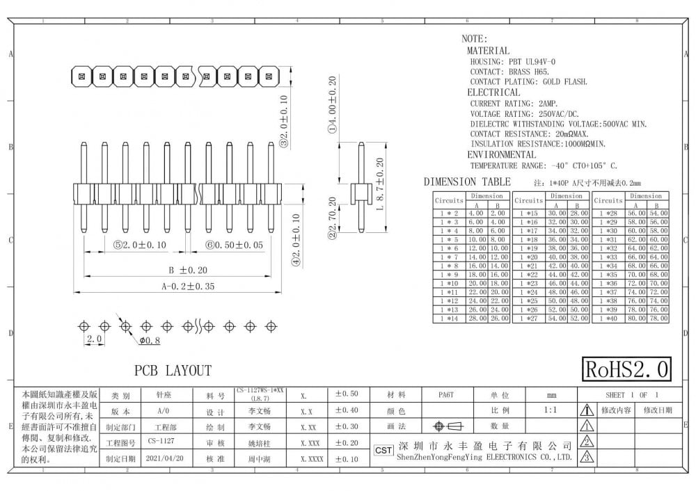 CST CS-1127WS connector technical drawing