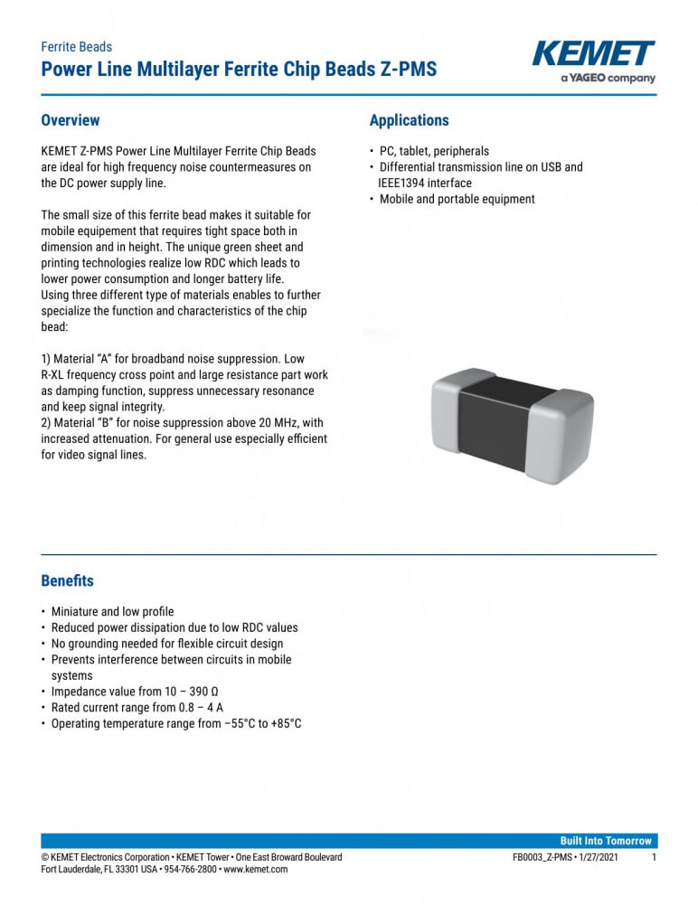 KEMET Z0603C121APMST datasheet page 1